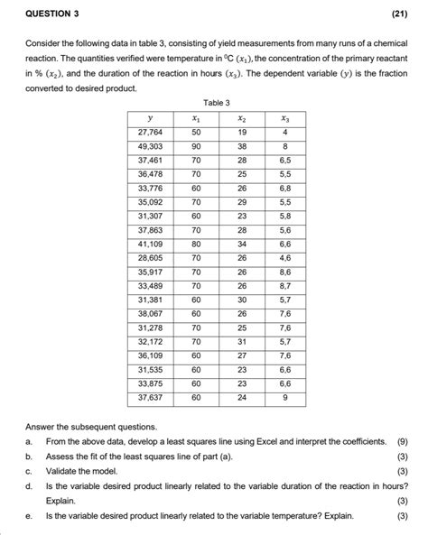 solved consider the following data in table 3 consisting