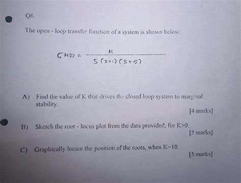 Solved For The Given Transfer Function Taking Chegg Com