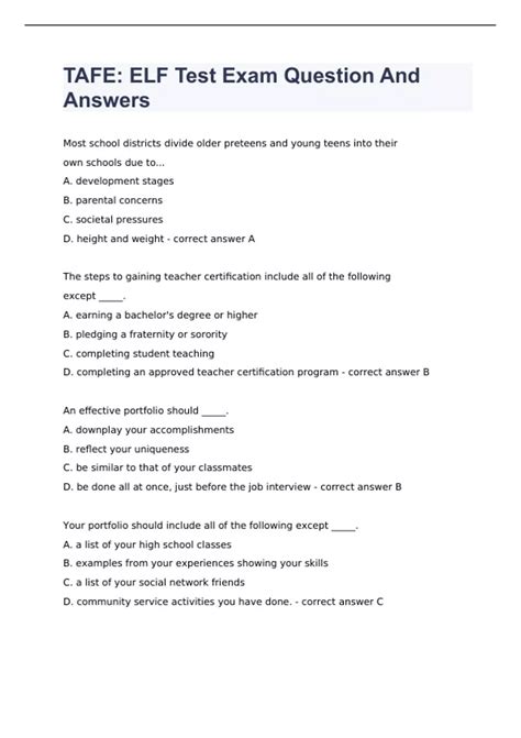 Tafe Elf Test Exam Question And Answers Ncate Stuvia Us