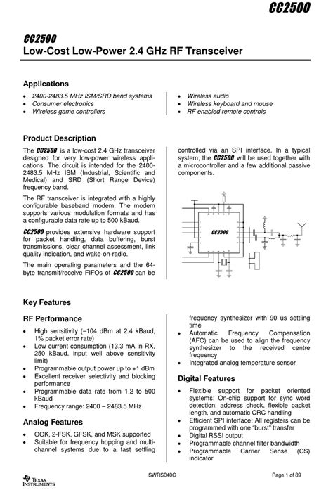 Texas Instruments Cc2500 Manual Pdf Download Manualslib