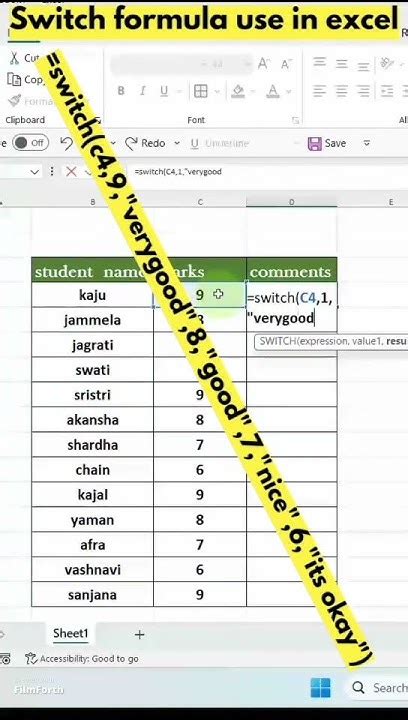 Switch Formula Use In Msexcel Shorts Youtubeshorts Youtuberexcelviral Ytshorts Trending