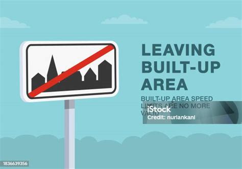 안전 운전 요령 및 교통 법규 건물 면적 표지판을 떠나는 클로즈업 건설 지역 속도 제한은 더 이상 유효하지 않습니다 벡터