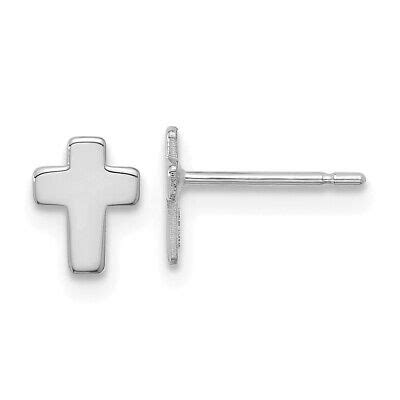 Real 14kt White Gold Polished Cross Post Earrings Ebay
