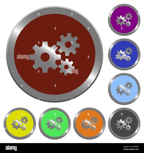 Set Of Glossy Coin Like Color Gears Buttons Arranged Layer Structure