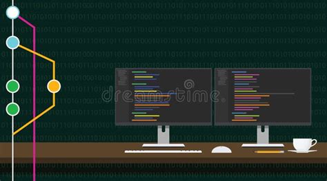 Git Code Repository Concept Illustration With 3 Monitor Code Program Stock Vector Illustration