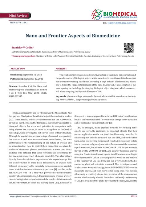 Pdf Mini Review Nano And Frontier Aspects Of Biomedicine
