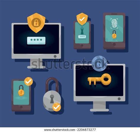 Six Cyber Security Set Icons Stock Vector Royalty Free 2206873277 Shutterstock