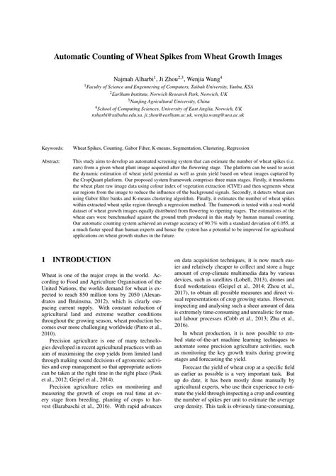 Pdf Automatic Counting Of Wheat Spikes From Wheat Growth Images