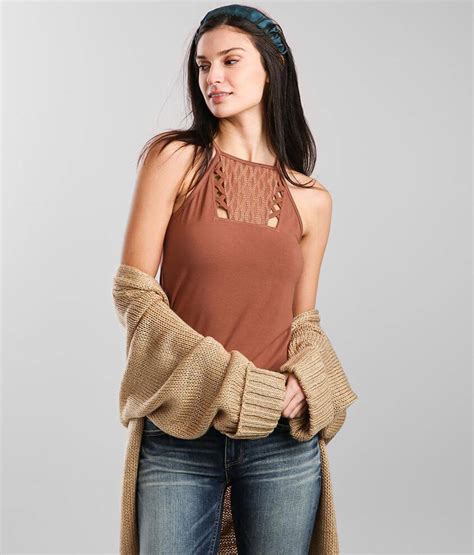 Red By Bke High Neck Mesh Tank Top Womens Tank Tops In Coconut Shell