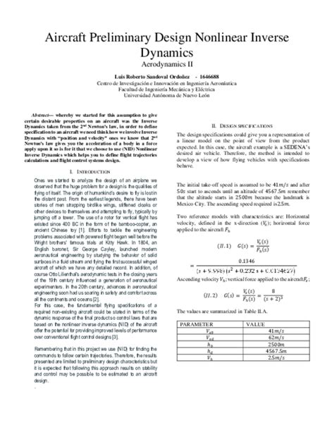 Pdf Aircraft Preliminary Design Nonlinear Inverse Dynamics Aerodynamics Ii