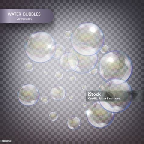 투명 한 체크 무늬 배경에 고립 된 거품을 물 수 중 발포 성 스파클링 산소 물에 거품 반사 반사 현실적인 벡터 효과 무지개 빛깔 비누 방울 3차원 형태에 대한 스톡 벡터