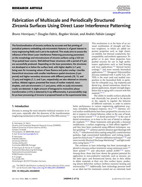 Fabrication Of Multiscale And Periodically Structured Zirconia Surfaces Using Direct Laser