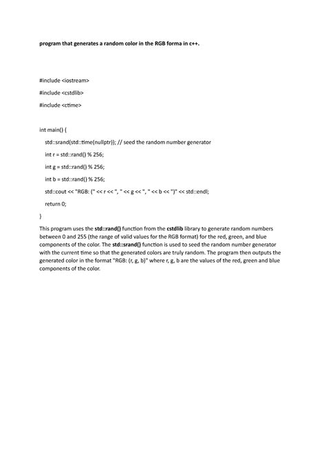 Cmmrgb Program To Create A Random Color Generation From Rgb Colors
