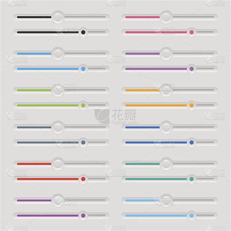 彩色的水平和垂直滑块。界面滑动条设置。多色现代ui元素。向量。素材 花瓣网