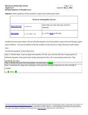 Writing Equations Of Parallel Lines In Algebra Course Hero