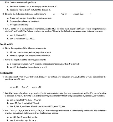 solved 1 find the truth set of each predicate a predicate