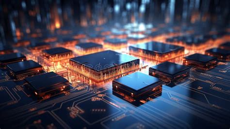 Connected Microchips With Circuit Diagram Background Generate Ai Stock