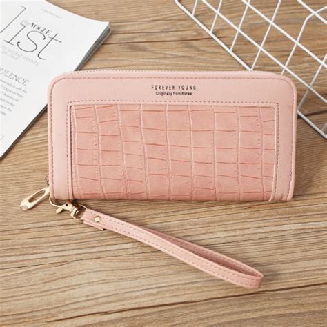 싱글 지퍼 여성용 지갑 롱 지갑 악어 동전 지갑 학생 클러치 핑크
