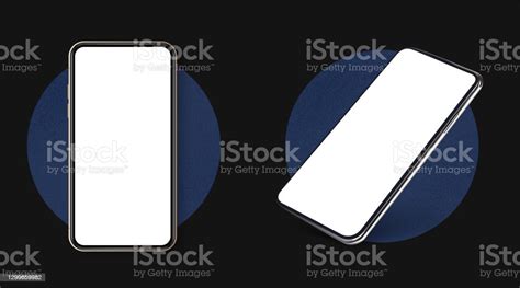 빈 흰색 화면과 높은 품질의 사실적인 트렌디 한 프레임 스마트 폰 시각적 Ui 앱 데모를 위한 모형 전화입니다 벡터 모바일 세트 장치 개념 상세한 모형 스마트 폰 소셜