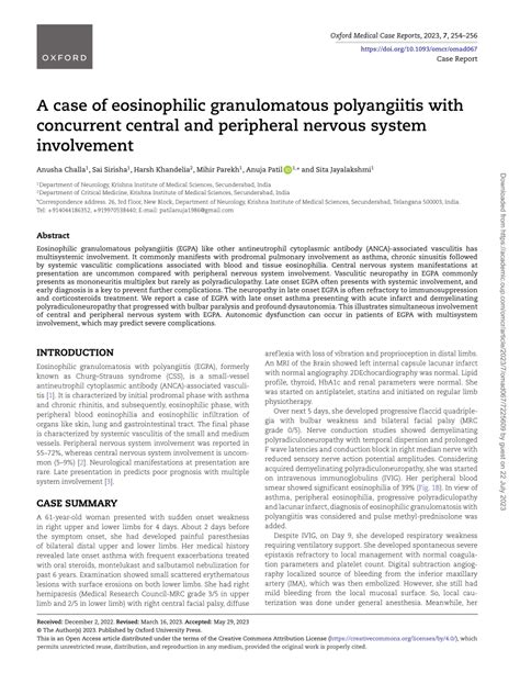 PDF A Case Of Eosinophilic Granulomatous Polyangiitis With Concurrent Central And Peripheral