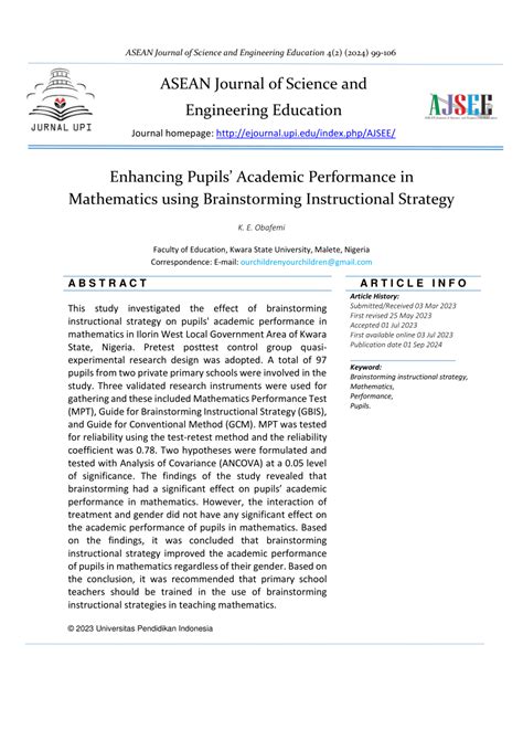 Pdf Enhancing Pupils Academic Performance In Mathematics Using Brainstorming Instructional