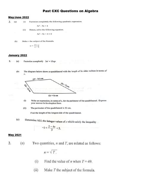 Past Cxc Questions On Algebra Pdf Past Cxc Questions On Algebra Pdf