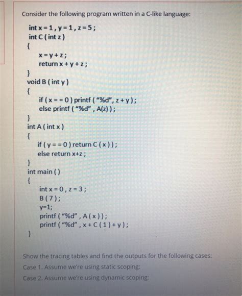 Solved Consider The Following Program Written In A C Like Chegg