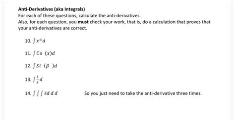 Solved Anti Derivatives Aka Integrals For Each Of These Chegg