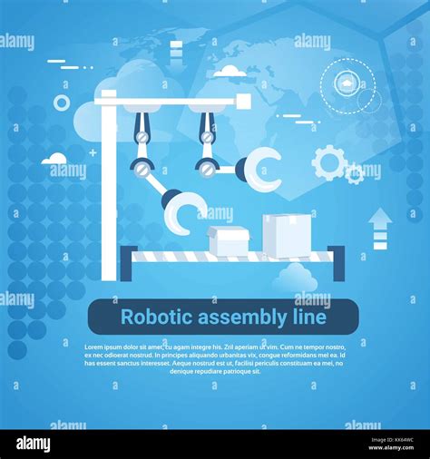 Robotic Assembly Line Web Banner With Copy Space On Blue Background Stock Vector Image And Art Alamy