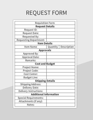 Request Form Excel Template And Google Sheets File For Free Download Slidesdocs