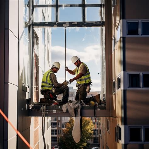 Premium Photo Construction Workers Installing Plastic Windows