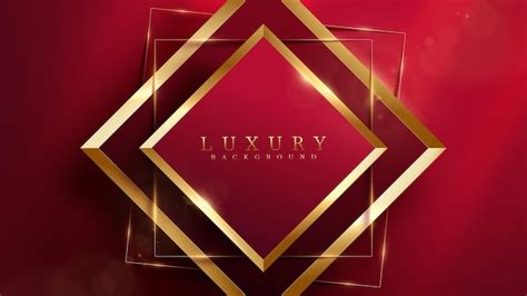 황금 프레임 요소와 보케 효과 장식이 있는 반짝이 조명이 있는 빨간색 고급 배경 프리미엄 벡터