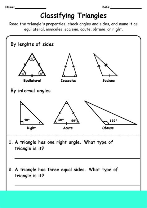 Classifying Triangles 5th Grade Worksheet Name Date Classifying Triangles Read The