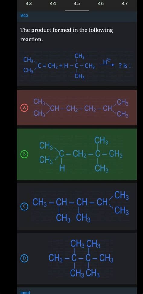 The Product Formed In The Following Reaction Ch3 Ch3 Cch2 H−ic −ch3 C