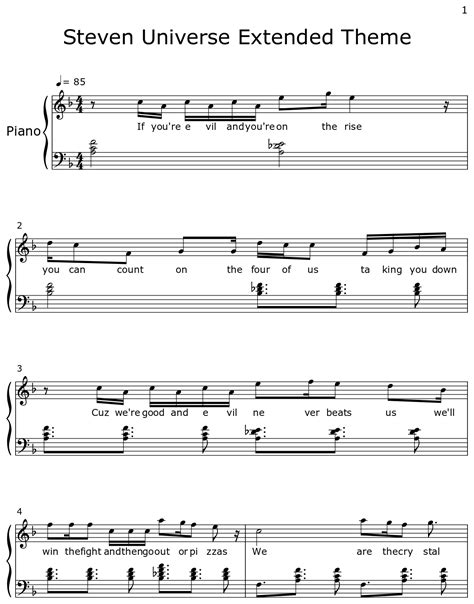 Steven Universe Extended Theme Sheet Music For Piano