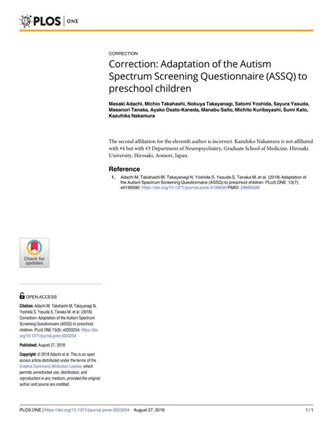 Pdf Correction Adaptation Of The Autism Spectrum Screening Questionnaire Assq To Preschool