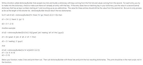 Solved Write A Function Called DictionaryBuilder That Chegg