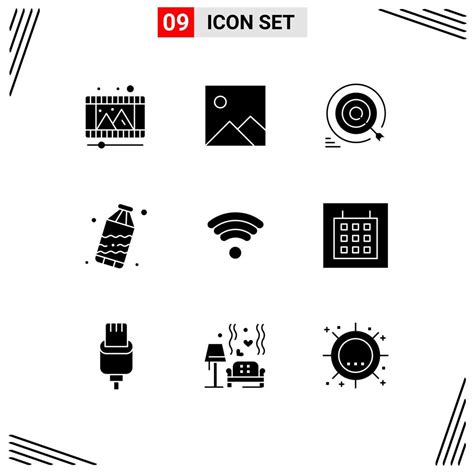 9 Universal Solid Glyphs Set For Web And Mobile Applications Wireless Technology Goal Water