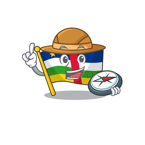 Explorer Flag Central African Cartoon Character Holding A Compass Stock