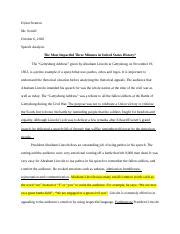 Speech Analysis Of The Gettysburg Address Dylan Stratton Mr Sorrell October Speech