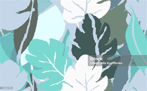 손으로 그린 색상으로 매끄럽게 꽃 이국적인 몬스터 잎 귀여운 여름 배경 열대 가지 현대 꽃 구성 벽지 직물 직물을위한 패션 벡터 일러스트 레이 션 그래픽 프린트에 대한 스톡