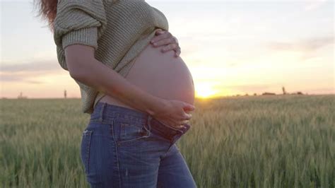 Beautiful Pregnant Woman Caressing Her Belly Woman Touching Her Tummy Happy Expectant Mother
