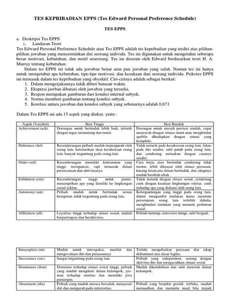 Memahami Tes Kepribadian Epps Pdf