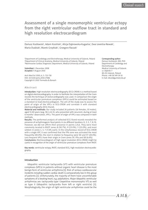 Pdf Assessment Of A Single Monomorphic Ventricular Ectopy From The