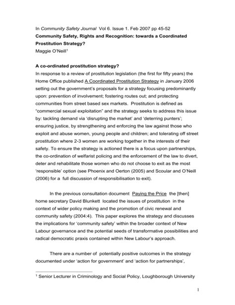 Sex Work Strategy And Community Implications For