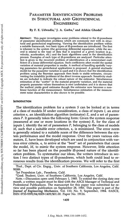 Pdf Parameter Identification Problems In Structural And Geotechnical Engineering