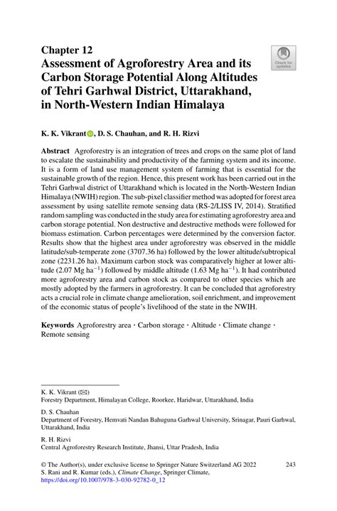 Pdf Assessment Of Agroforestry Area And Its Carbon Storage Potential Along Altitudes Of Tehri