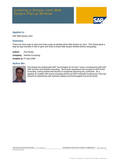 Creating A Simple Java Web Dynpro Pop Up Window Applies To Pdf Application Programming