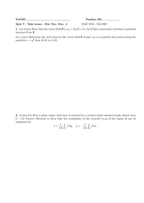 Quiz 7 Review Multivariable Calculus Mac 2313 Docsity