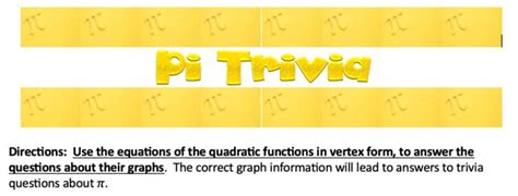 Pi Day Trivia Activity Analyze Graphs Of Quadratics Given Vertex Form